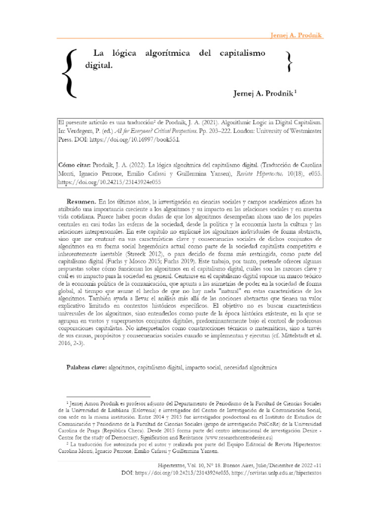 Prodnik - La Lógica Algorítmica Del Capitalismo Digital | PDF