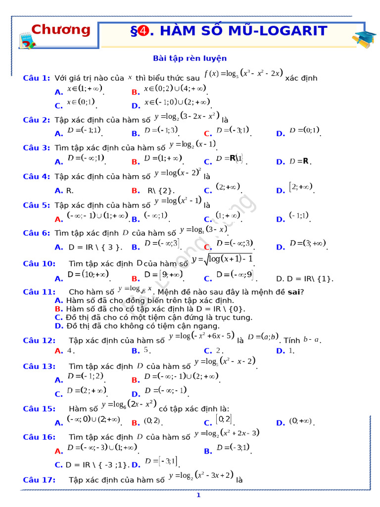 BÀI TẬP HÀM SỐ MŨ VÀ LOGARIT | PDF