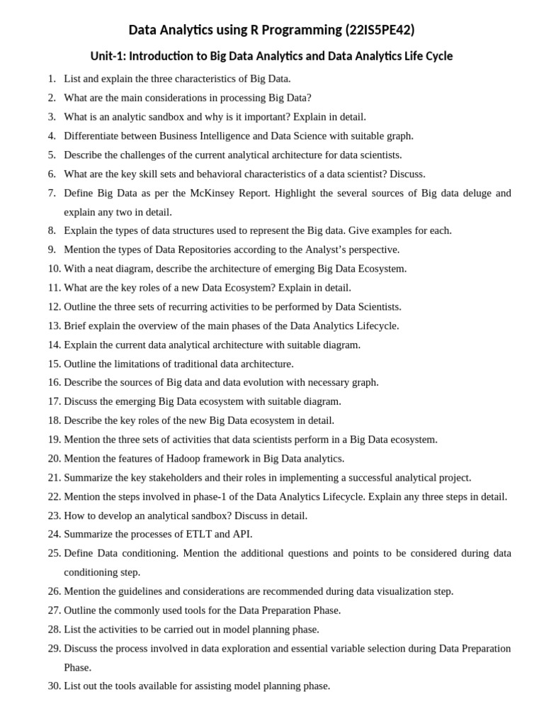 DAR Question Bank 1 | PDF | Big Data | Data Analysis