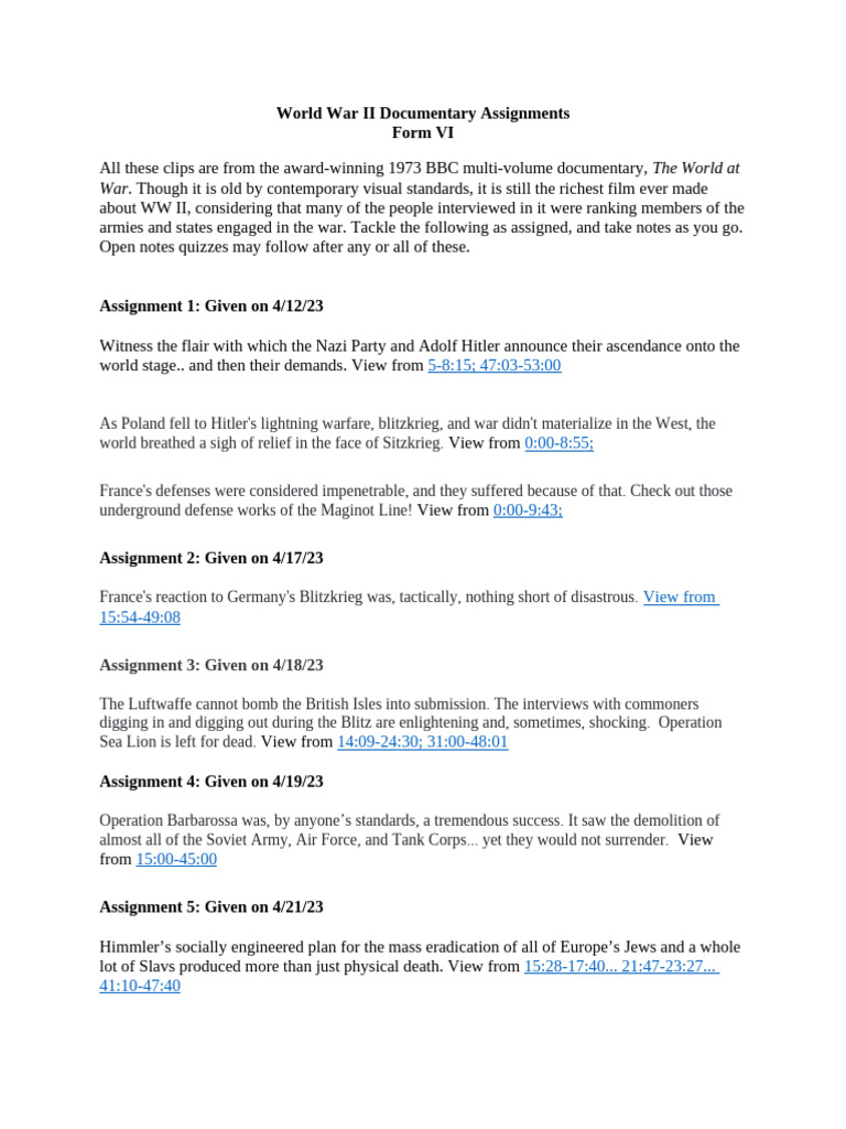 WW II Documentary Assignment | PDF