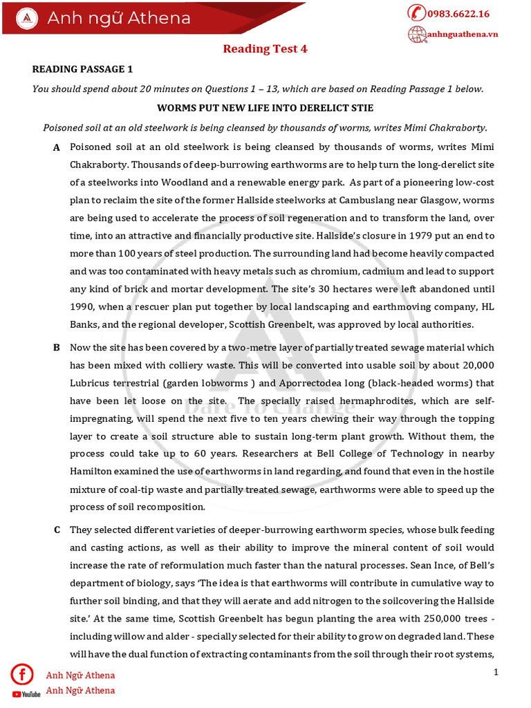 2_Reading Test 4 | PDF | Soil | Agriculture
