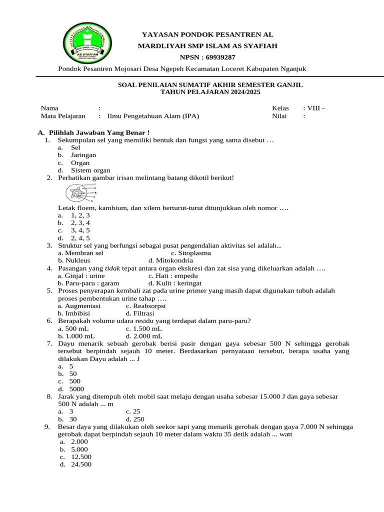 SOAL PSAS IPA KELAS VIII | PDF