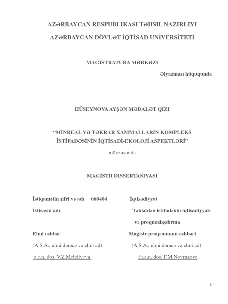 Aysen Valide Dissertasiya | PDF