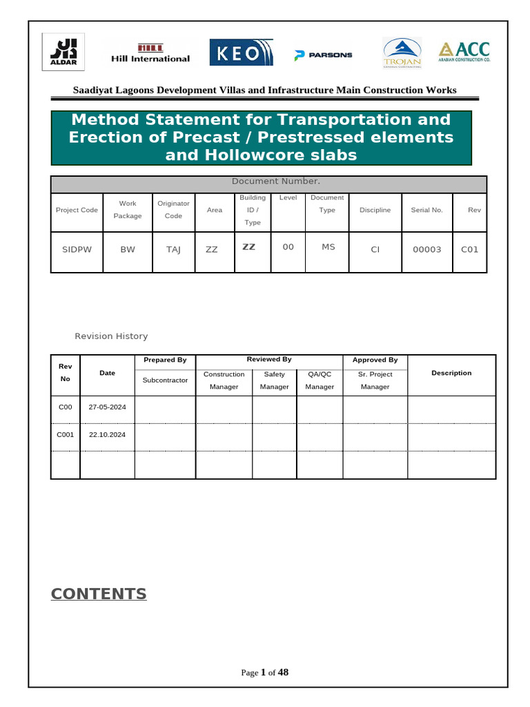 Method Statement For Transportation and Erection | PDF | Occupational ...