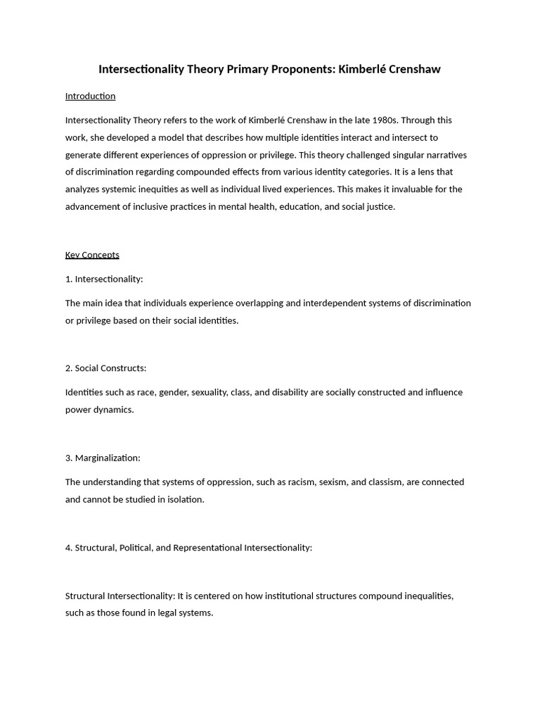 Intersectionality Theory Primary Proponents Rohit | PDF ...