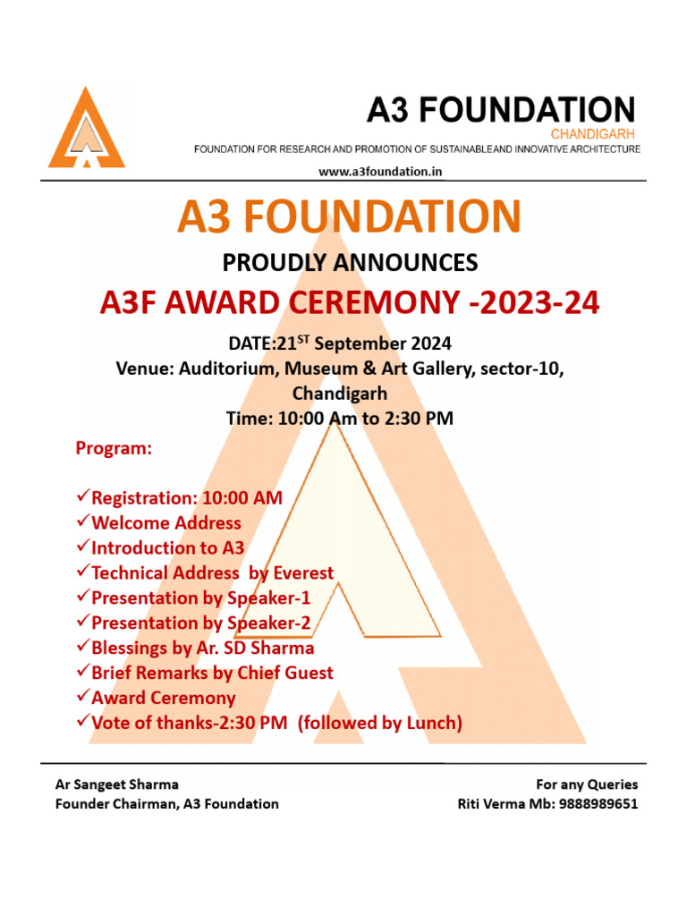 A3 Foundation: A3F AWARD CEREMONY - 2023-24 | PDF