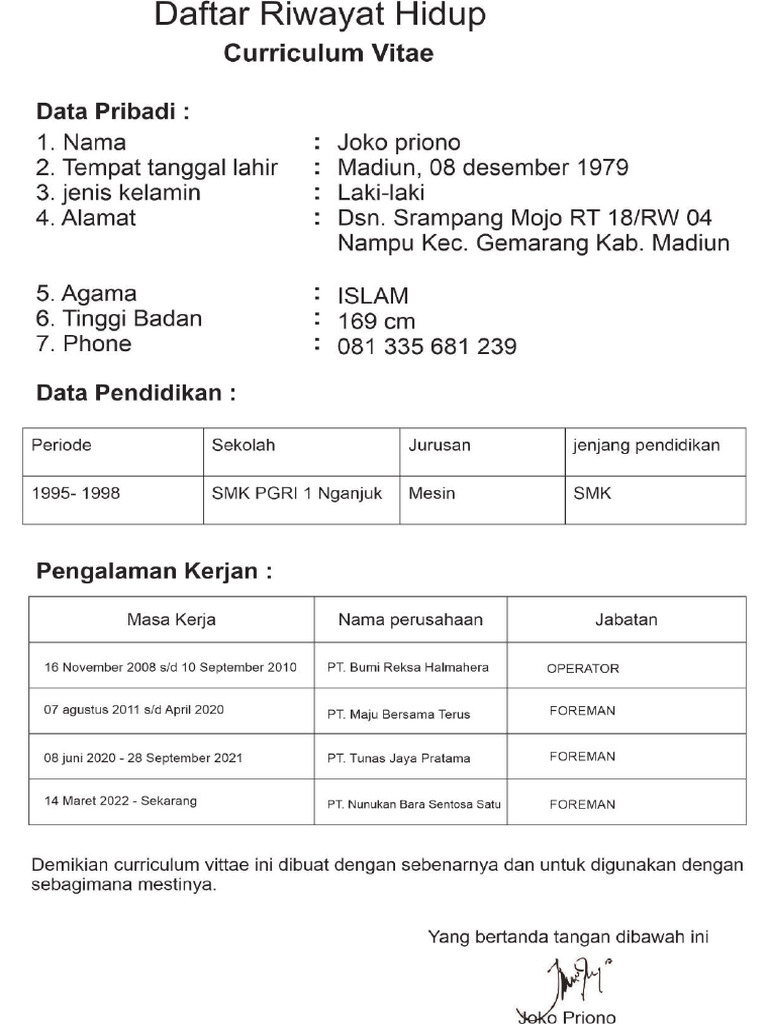 cv joko priono 1 | PDF cv joko priono 1 | PDF