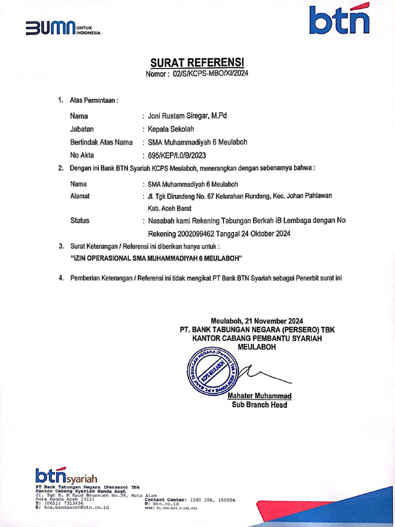 Surat Referensi Sma Muhammadiyah 6 Mbo | PDF