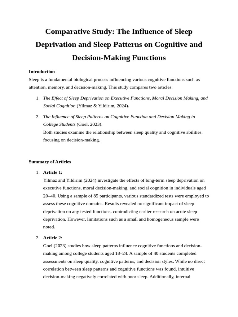 Effect of Sleep Deprivation On Cognitive Function Comparative Study ...