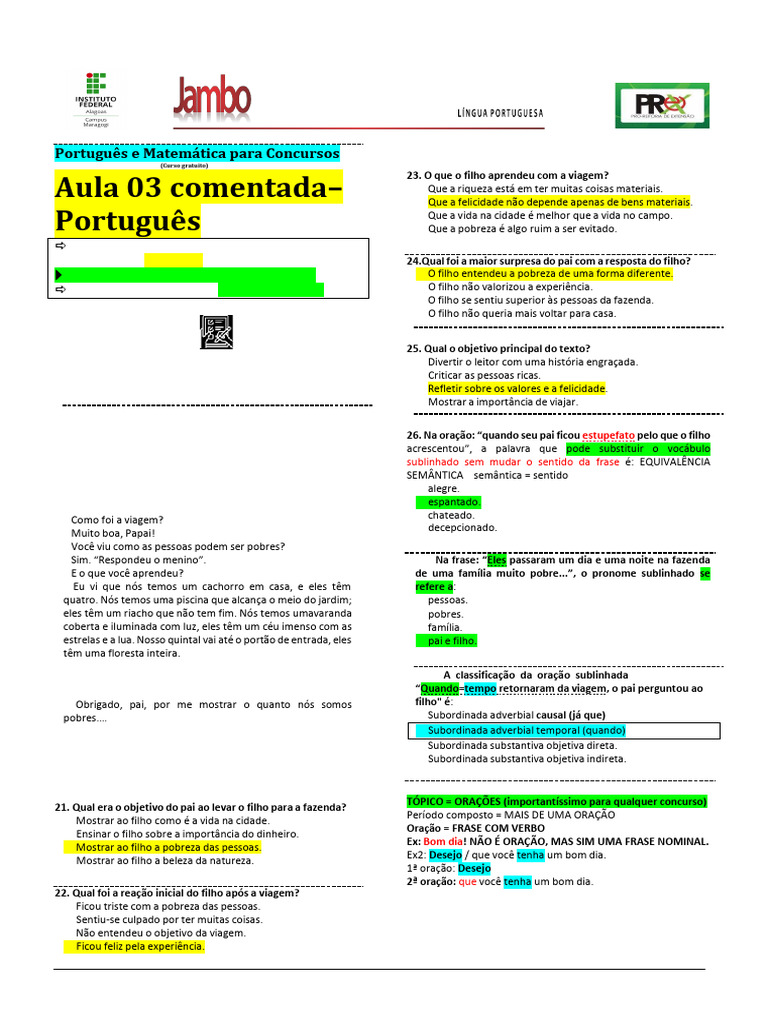 AULA 03 Comentada - PORTUGUÊS para Concursos | PDF | Mecânica da linguagem | Gramática