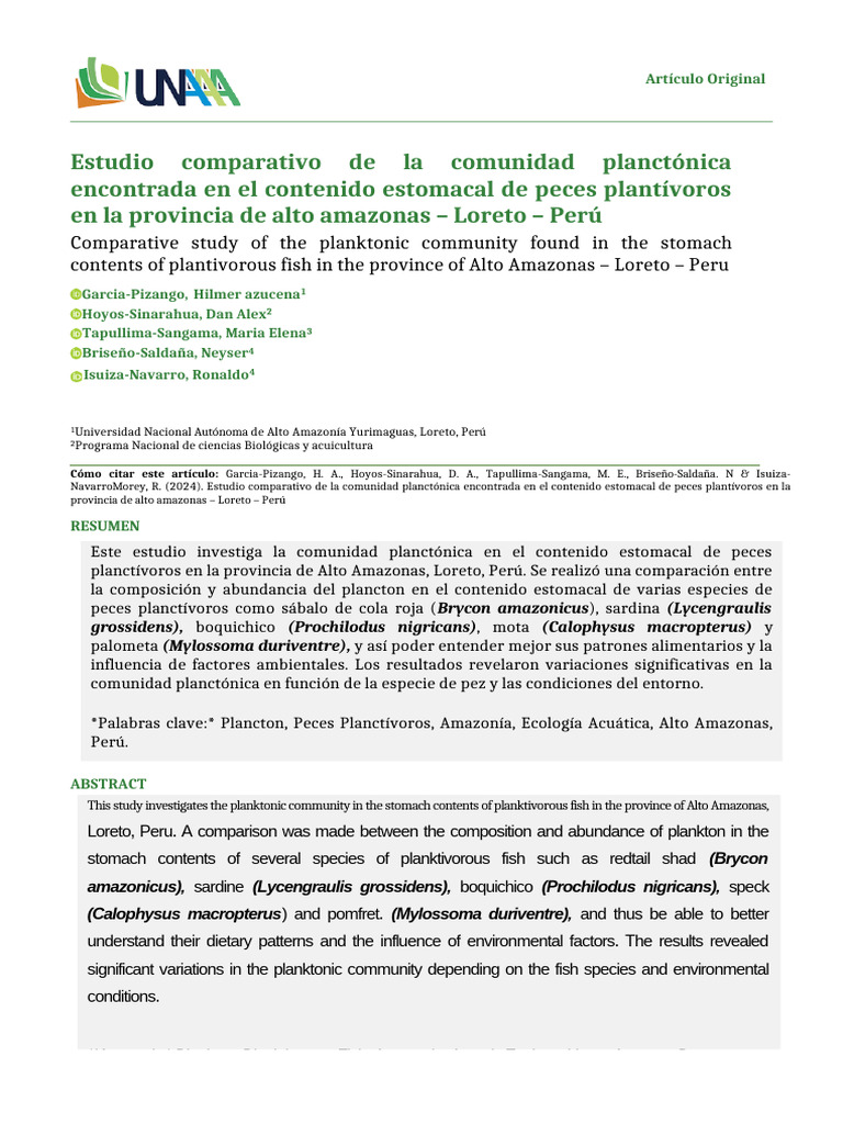 Comunidad Planctónica en Peces del Alto Amazonas | PDF | Ecosistema ...