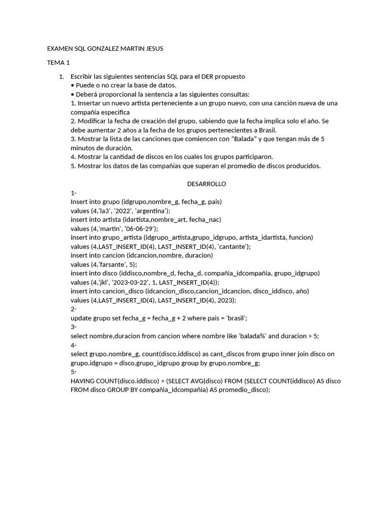 Examen SQL Gonzalez Martin Jesus | PDF