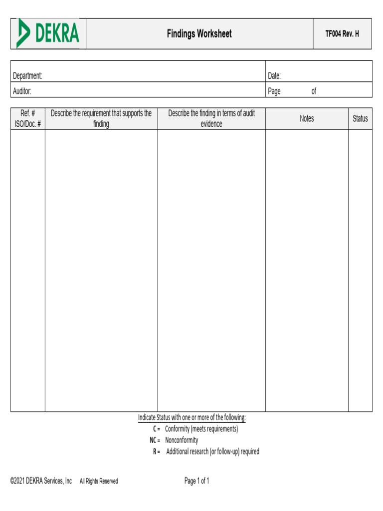 ISO Audit Findings Worksheet Template | PDF