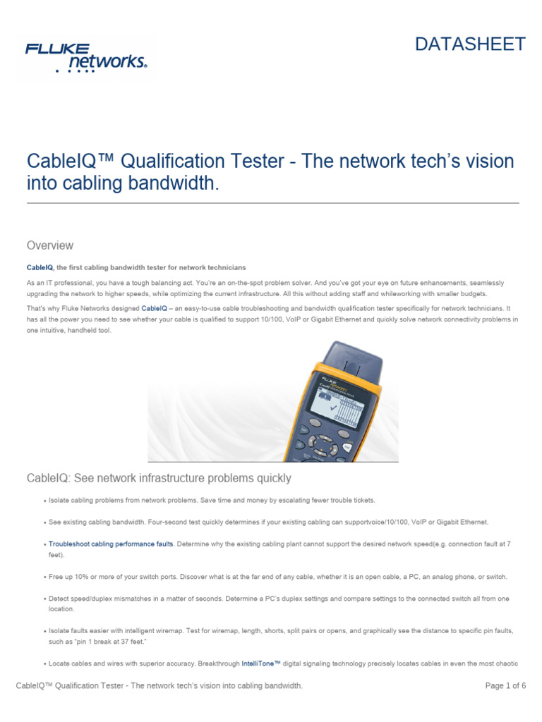 CableIQ™ Qualification Tester The Network Tech's Vision Into Cabling ...