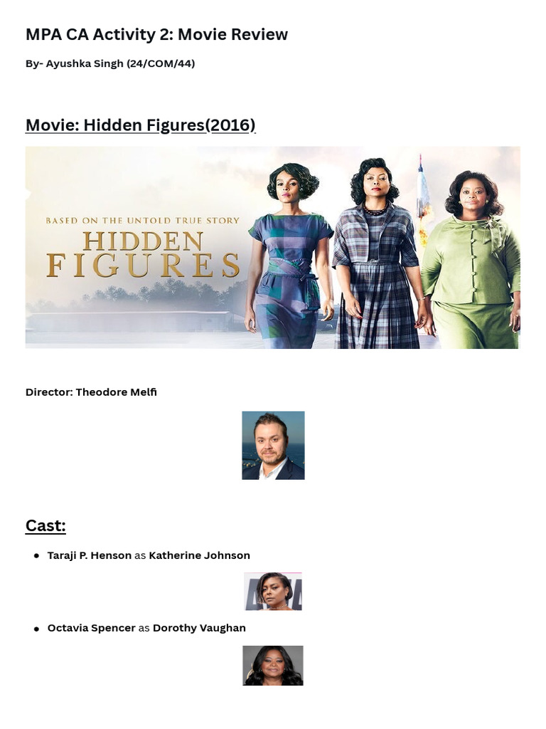 Hidden Figures Movie Review | PDF | Hidden Figures | Katherine Johnson