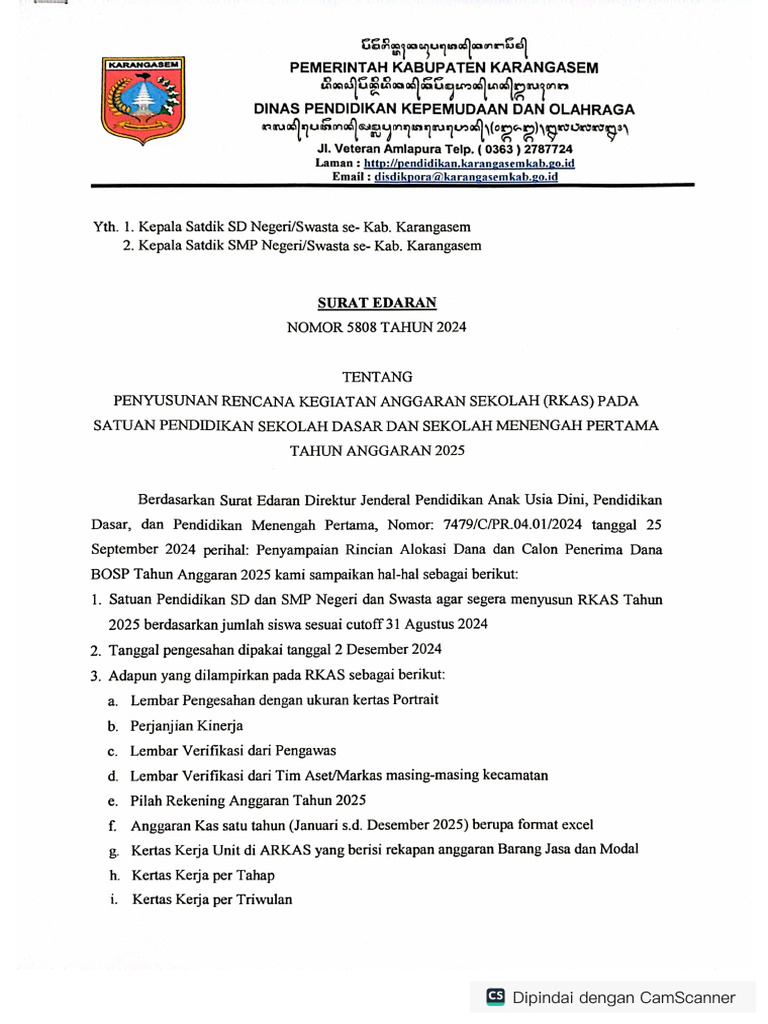 Surat Edaran Penyusunan RKAS Tahun 2025 (1) | PDF