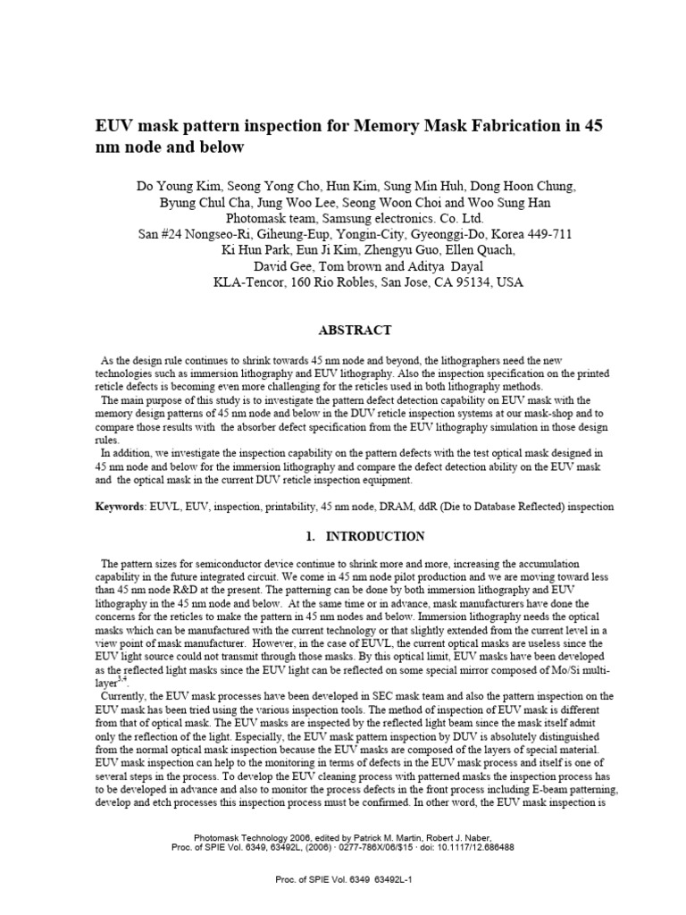 EUV Mask Pattern Inspection For Memory Mask Fabrication in 45 | PDF ...
