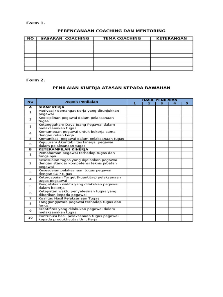 Form COACHING DAN MENTORING | PDF