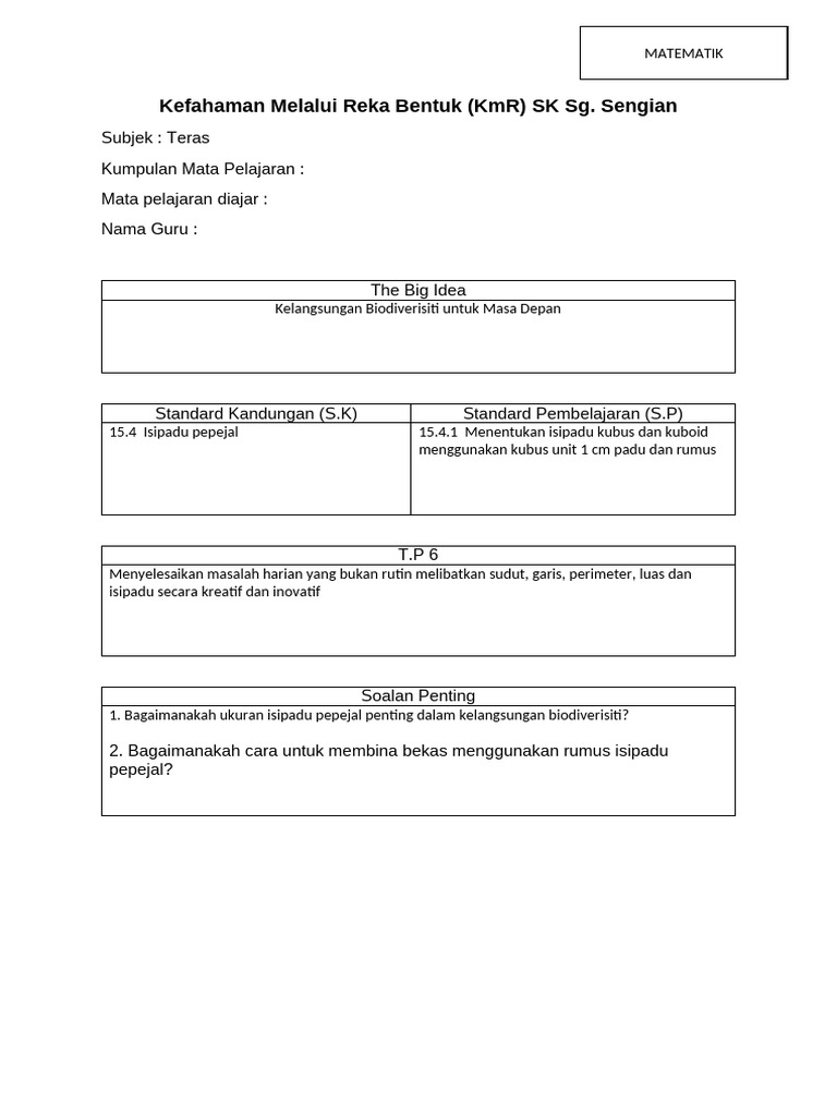 BORANG KMR MATEMATIK | PDF