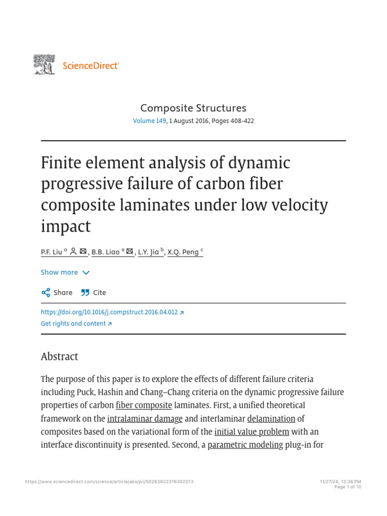 Finite Element Analysis of Dynamic Progressive Failure of Carbon Fiber Composite | PDF ...