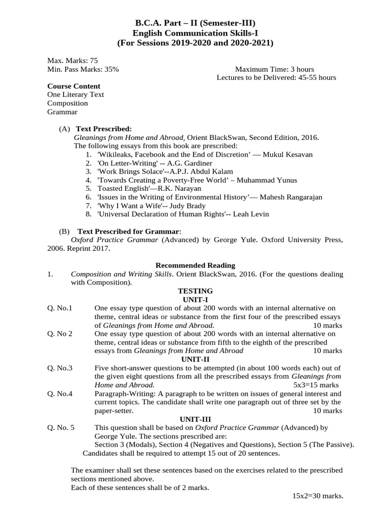 B.C.A. Part-II(Semester III & IV) Subject - English(Communication ... B.C.A. Part-II(Semester III & IV) Subject - English(Communication ...