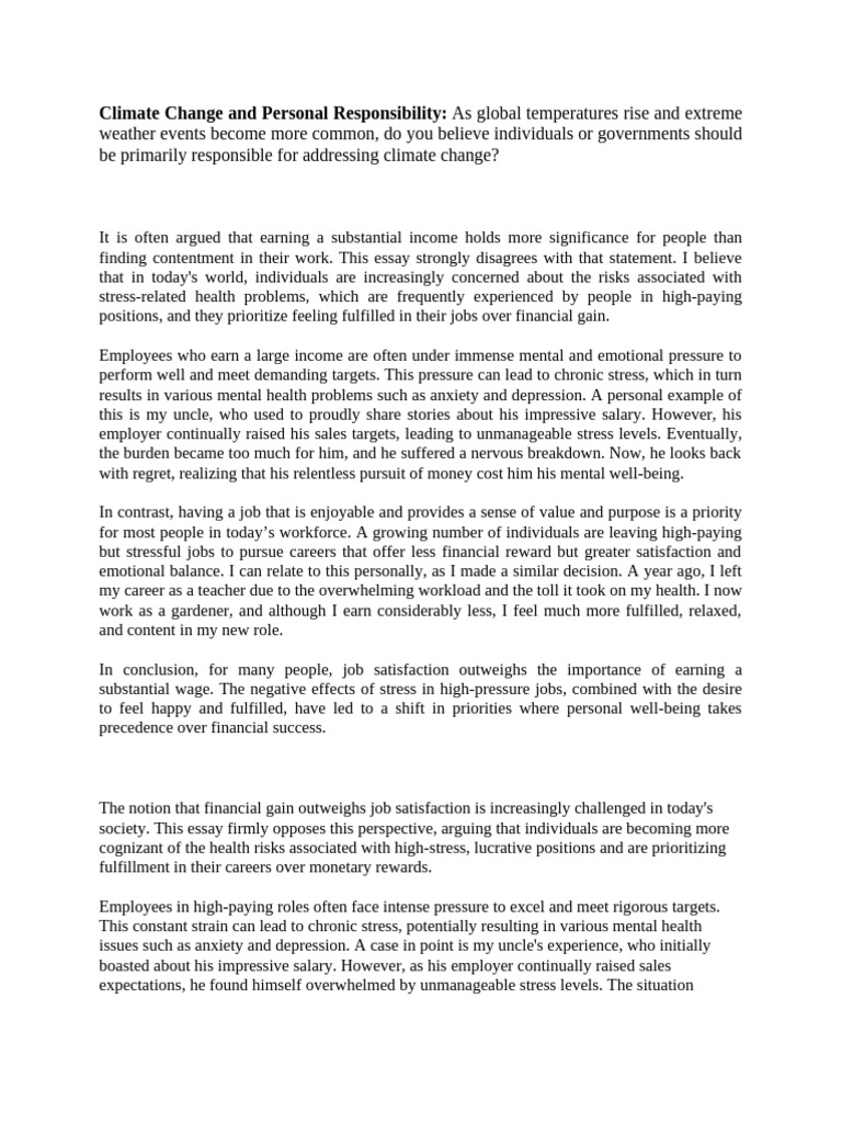 Climate Change and Personal Responsibility | PDF | Employment | Mental Health
