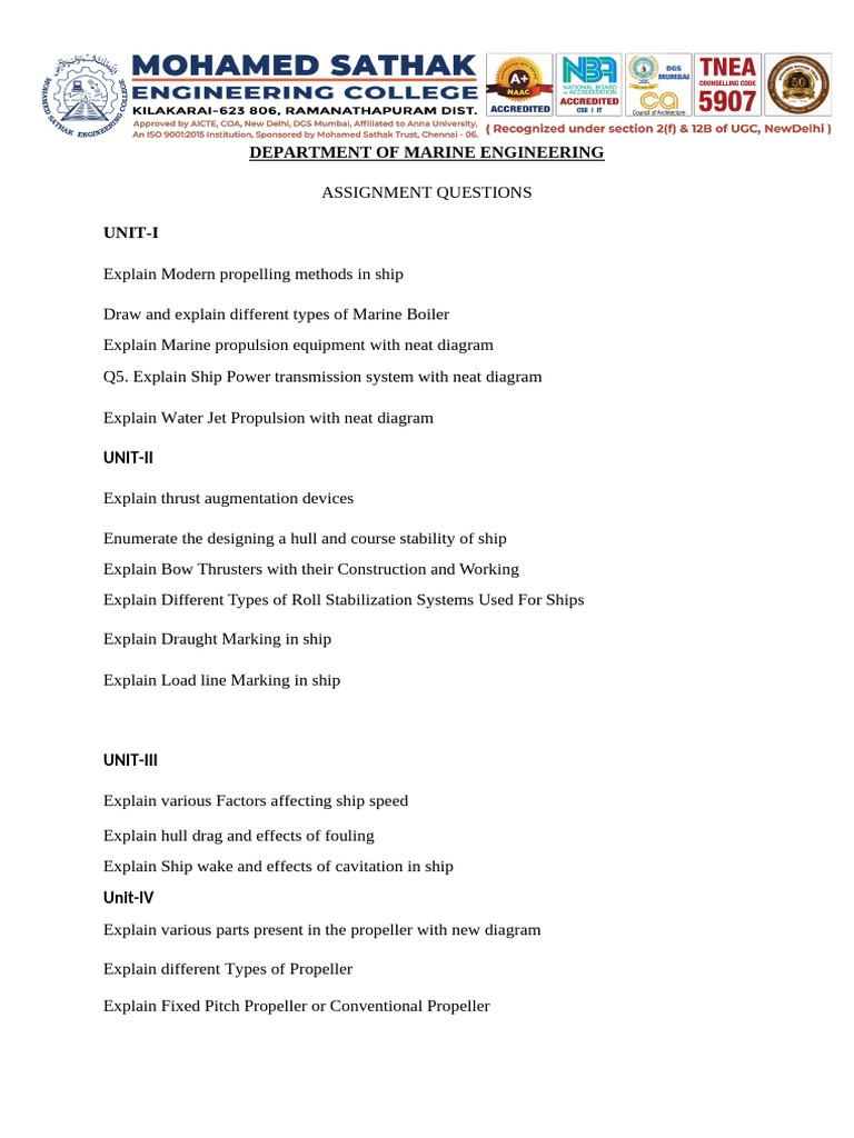 Marine Engineering Assignment Questions | PDF