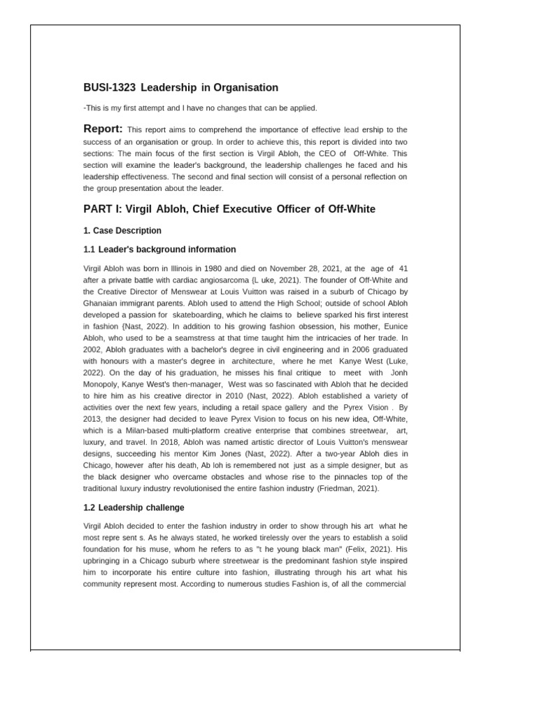 Leadership Report - Example From Last Year | PDF | Transformational ...