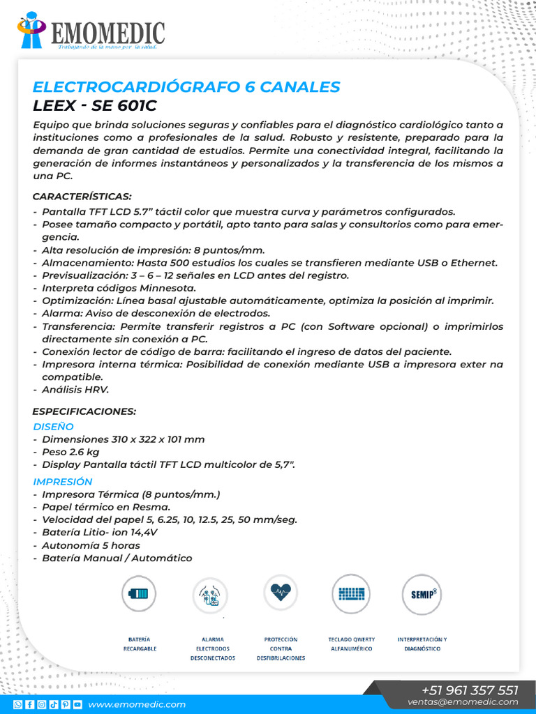 Electrocardiografo 6 Canales - Se 601C | PDF | Impresora (Computación) | Electrónica