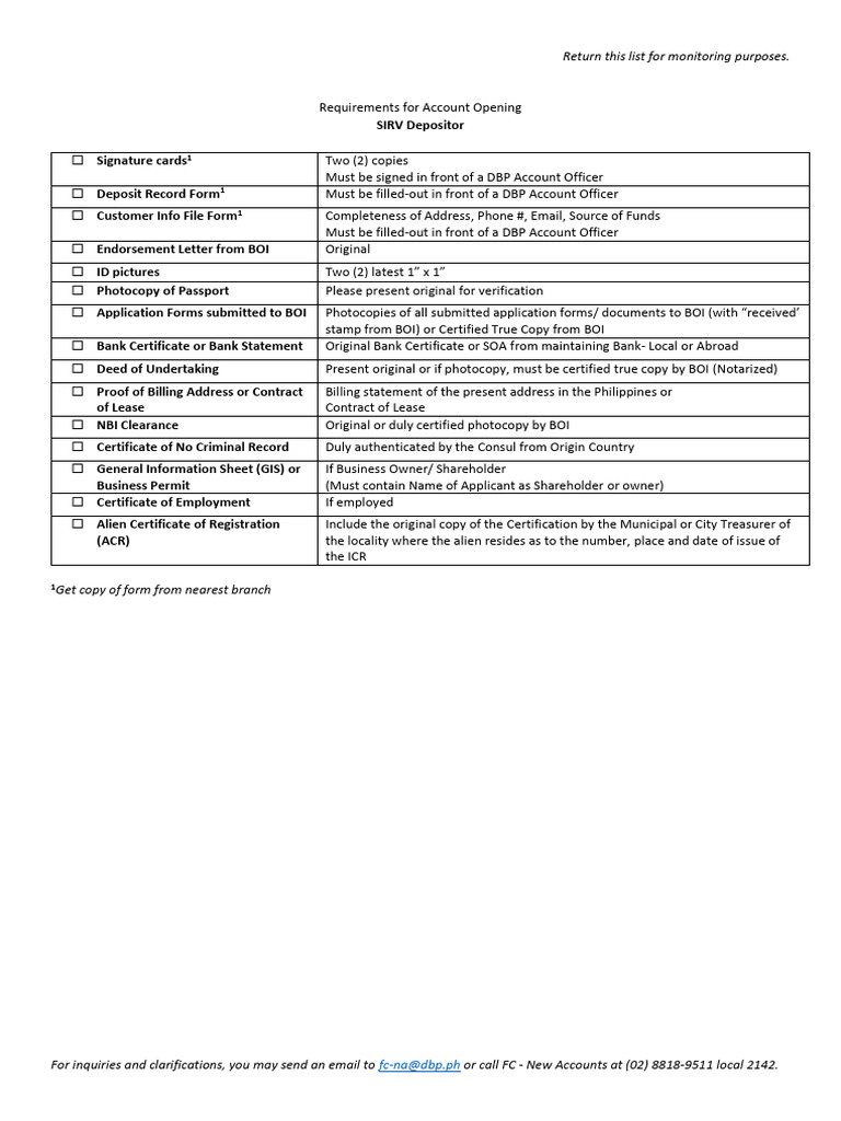 2023SIRV (BOI)- Account Opening List of Requirements | PDF | Government ...