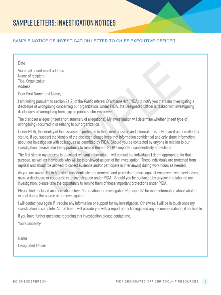 PIDA Investigation Notice Templates | PDF | Justice | Crime & Violence