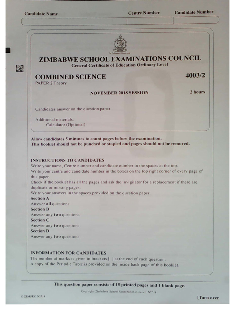 Combined Science p2 2018 QP | PDF