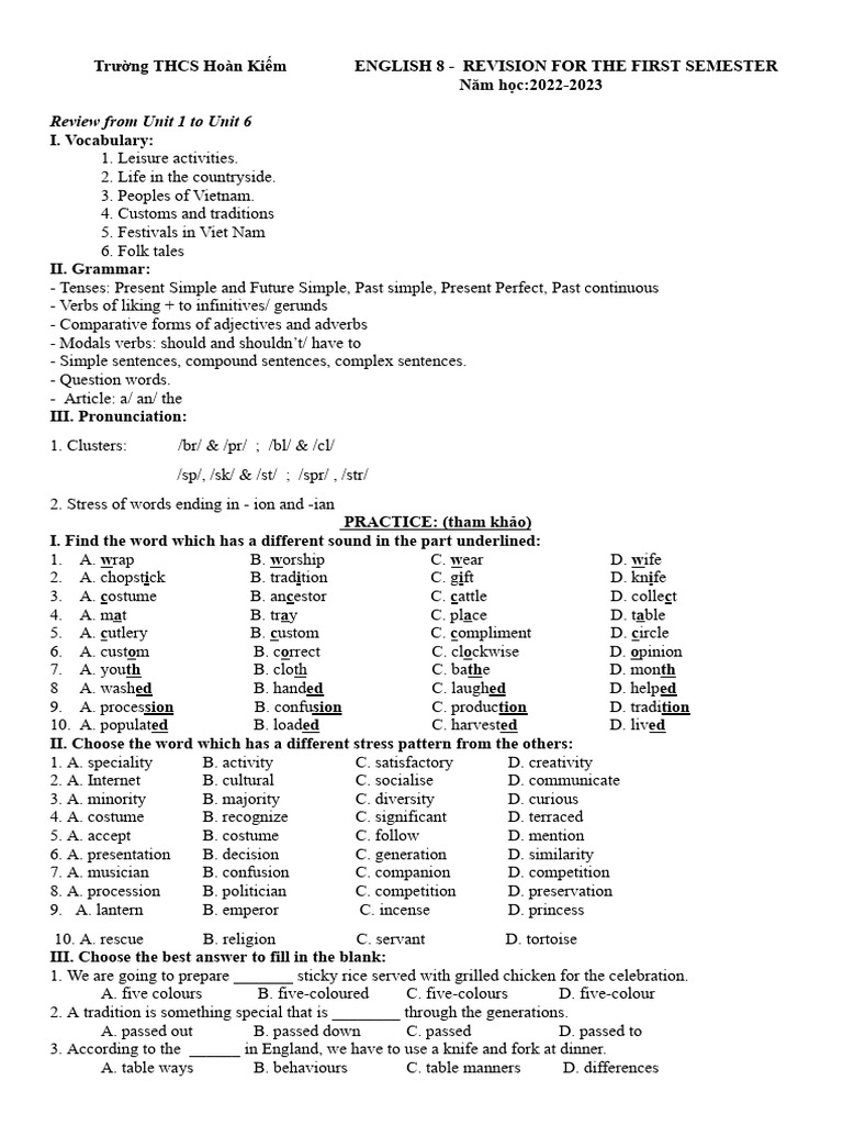 English 8 Semester 1 Revision Guide | PDF