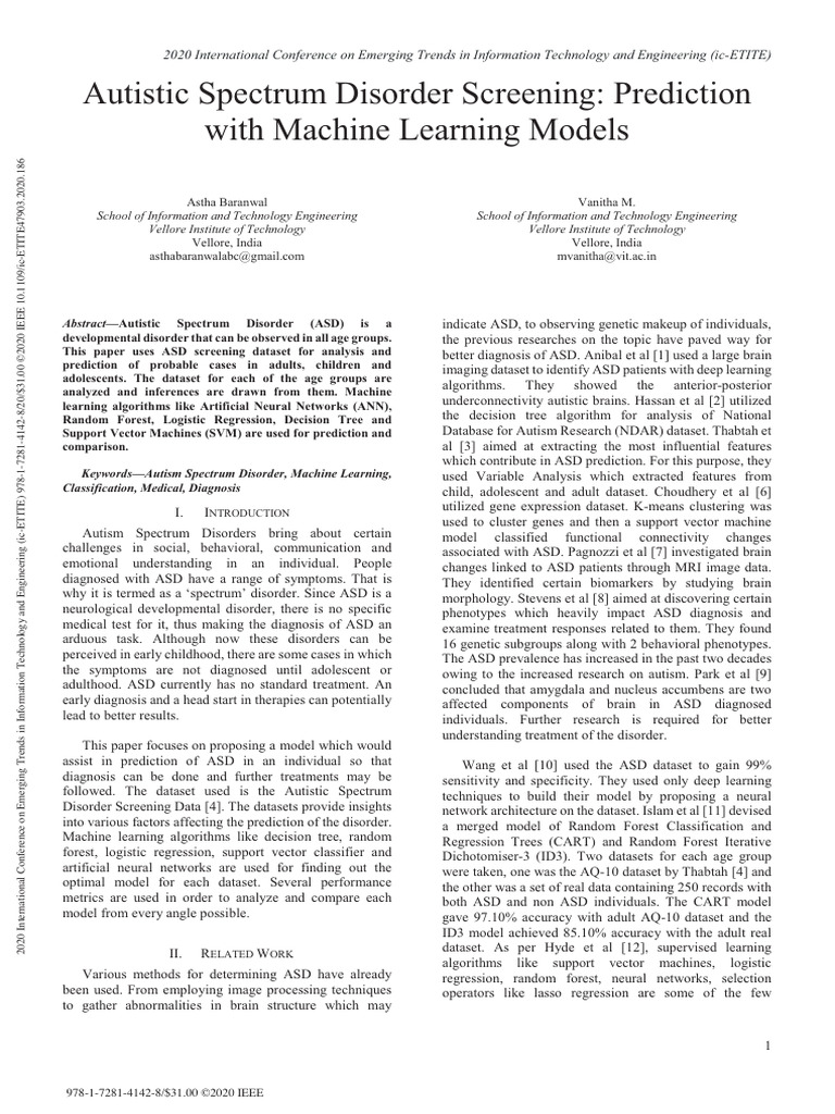 Autistic Spectrum Disorder Screening Prediction With Machine Learning Models | PDF | Receiver ...