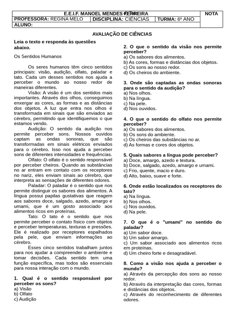 Os Cinco Sentidos Humanos | PDF | Gosto | Zoologia
