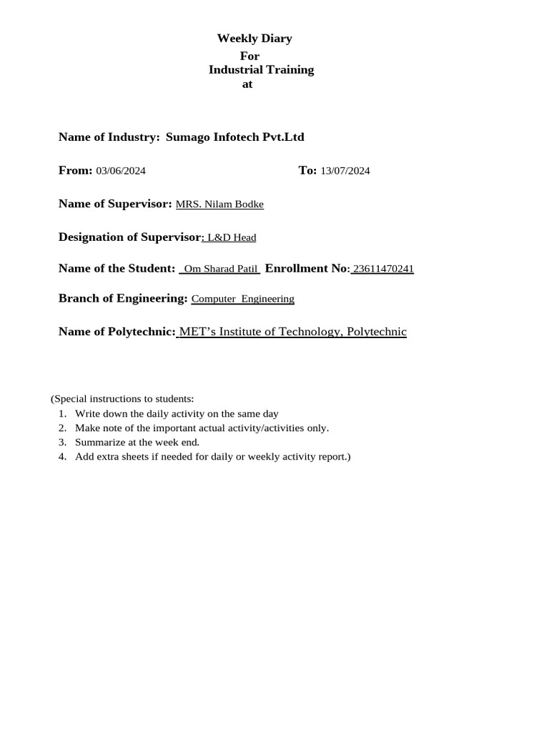 Web Development Training Diary | PDF | Web Development | Software ...