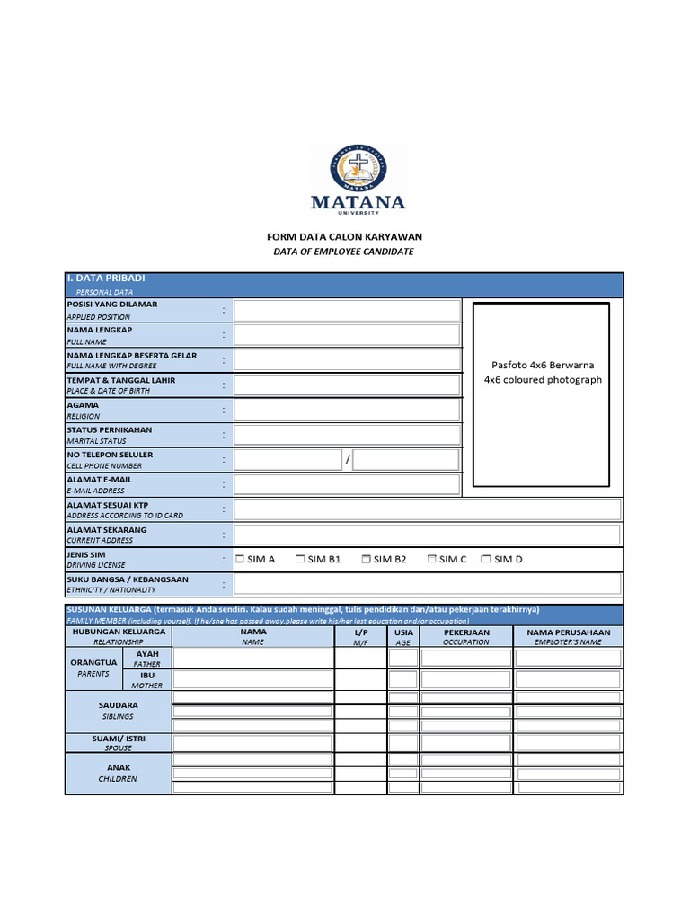 Operasional_Form Data Calon Karyawan Matana University | PDF