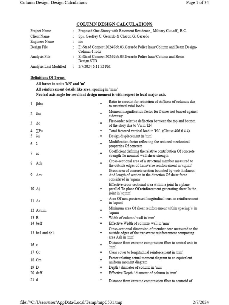 Column Design Calculation | PDF | Bending | Beam (Structure)