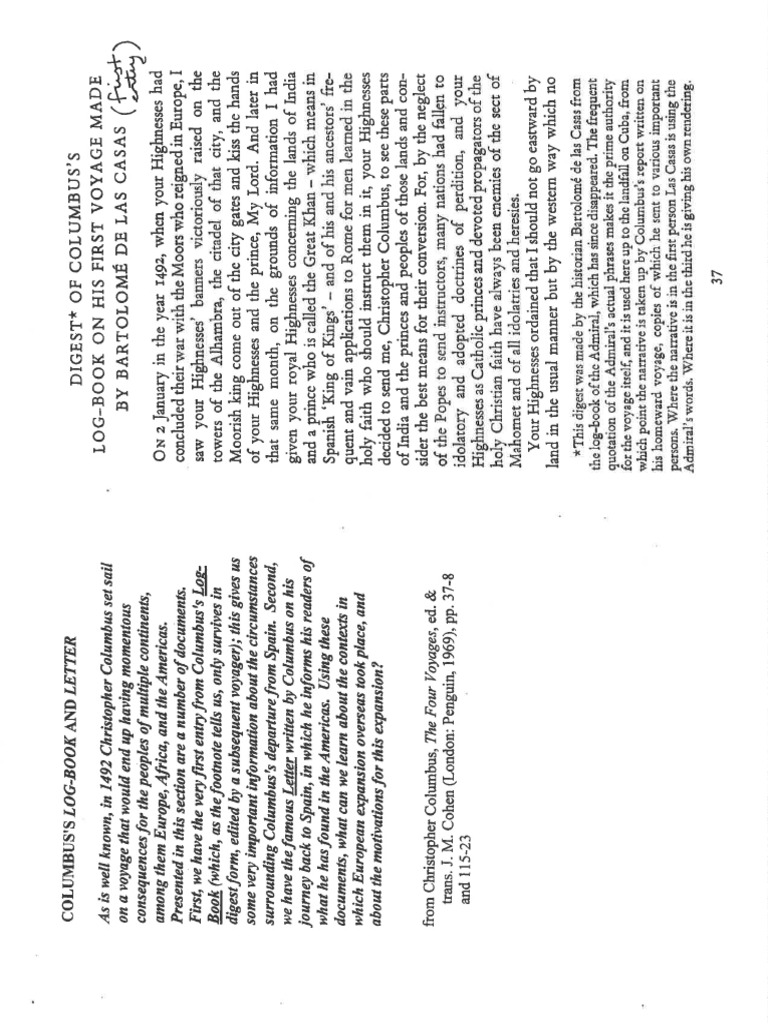 Excerpts From Columbus's Log-Book & Letter | PDF