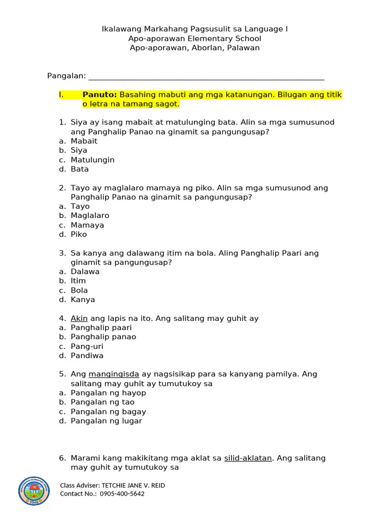 2nd Q Exam Language | PDF
