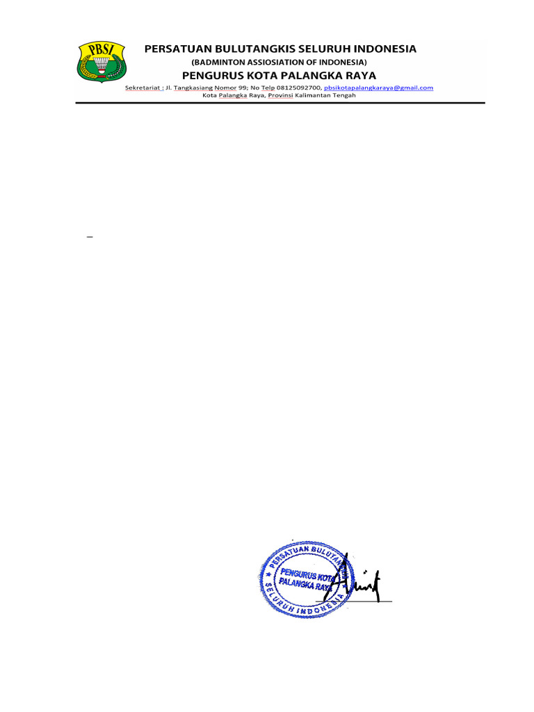 Surat Edaran Pengkot PBSI Palangka Raya | PDF