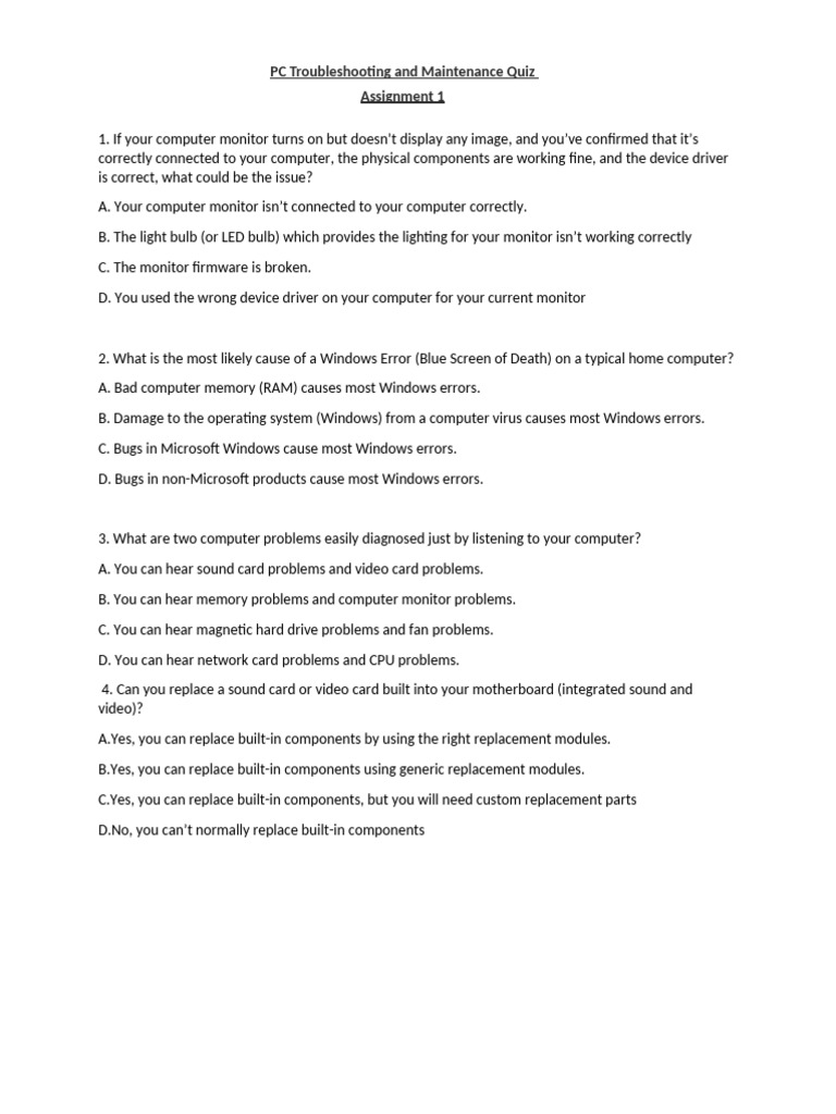 PC Troubleshooting & Maintenance Quiz | PDF | Operating System | Floppy ...