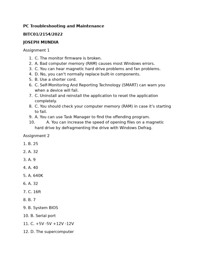 PC Troubleshooting and Maintenance Quiz | PDF | Usb | Electrostatic ...