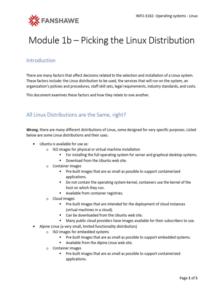 Module 1b Picking The Linux Distribution | PDF | Linux Distribution | Linux