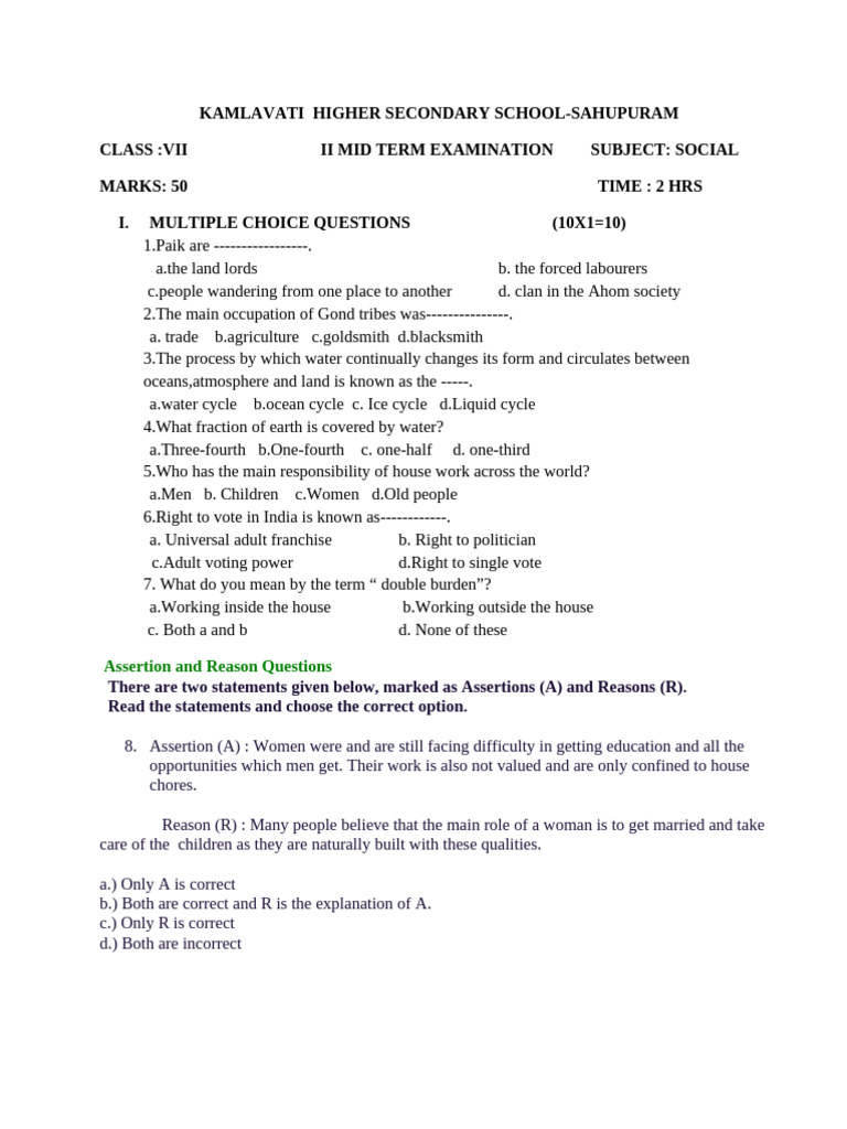 Class 7 November Test | PDF | Water | Applied And Interdisciplinary Physics