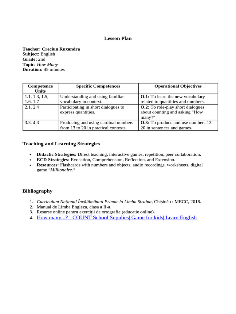 Lesson Plan 2nd Grade,, How Many'' | PDF | Reading Comprehension ...