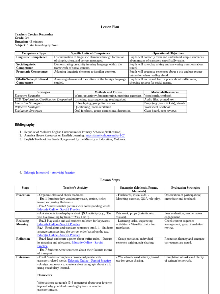 Train Travel Lesson for 3rd Grade | PDF | Lesson Plan | Vocabulary