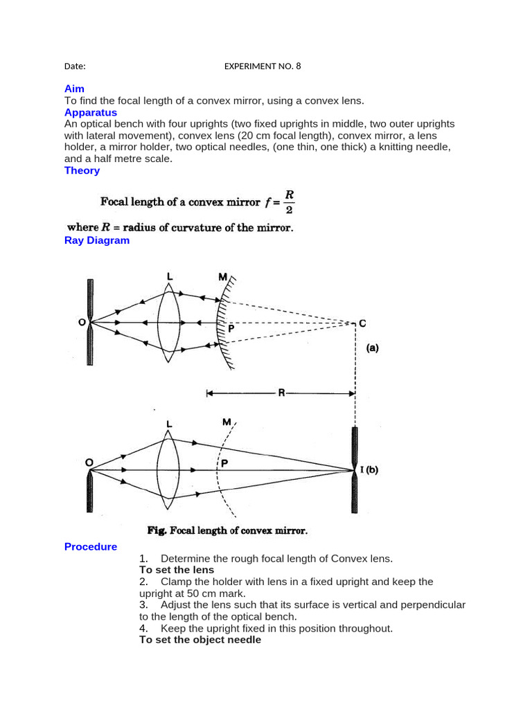 Physics Lab: Convex Mirror Focal Length | PDF | Optics | Mirror