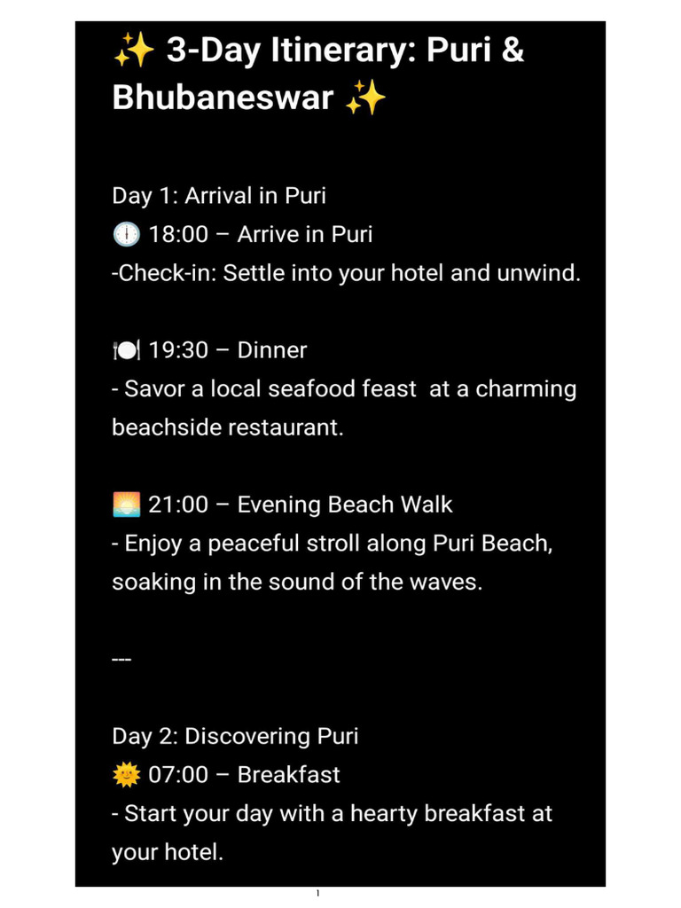3-Day Itinerary-Puri & Bhubaneswar | PDF