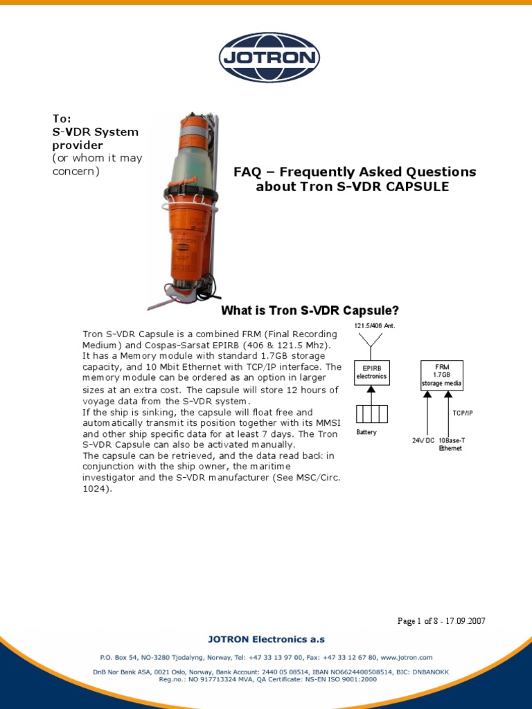FAQ-Tron S-VDR Capsule Ver.B | Communications Protocols | Ships